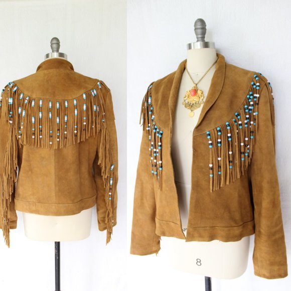 Suede | Jackets & Coats | Nwt Real Leather Beaded Turquoise Native ...